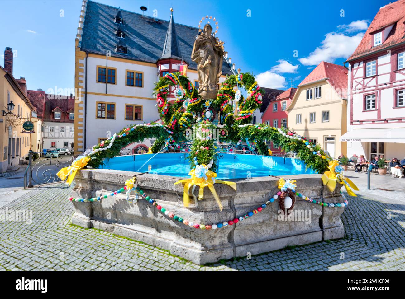 Easter fountain, town hall, market square, Easter, spring, wine village ...