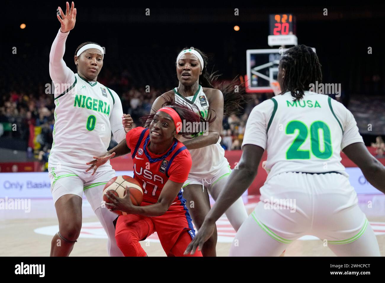 Nigeria's Amy Okonkwo, left, and Murjanatu Musa defend against United ...