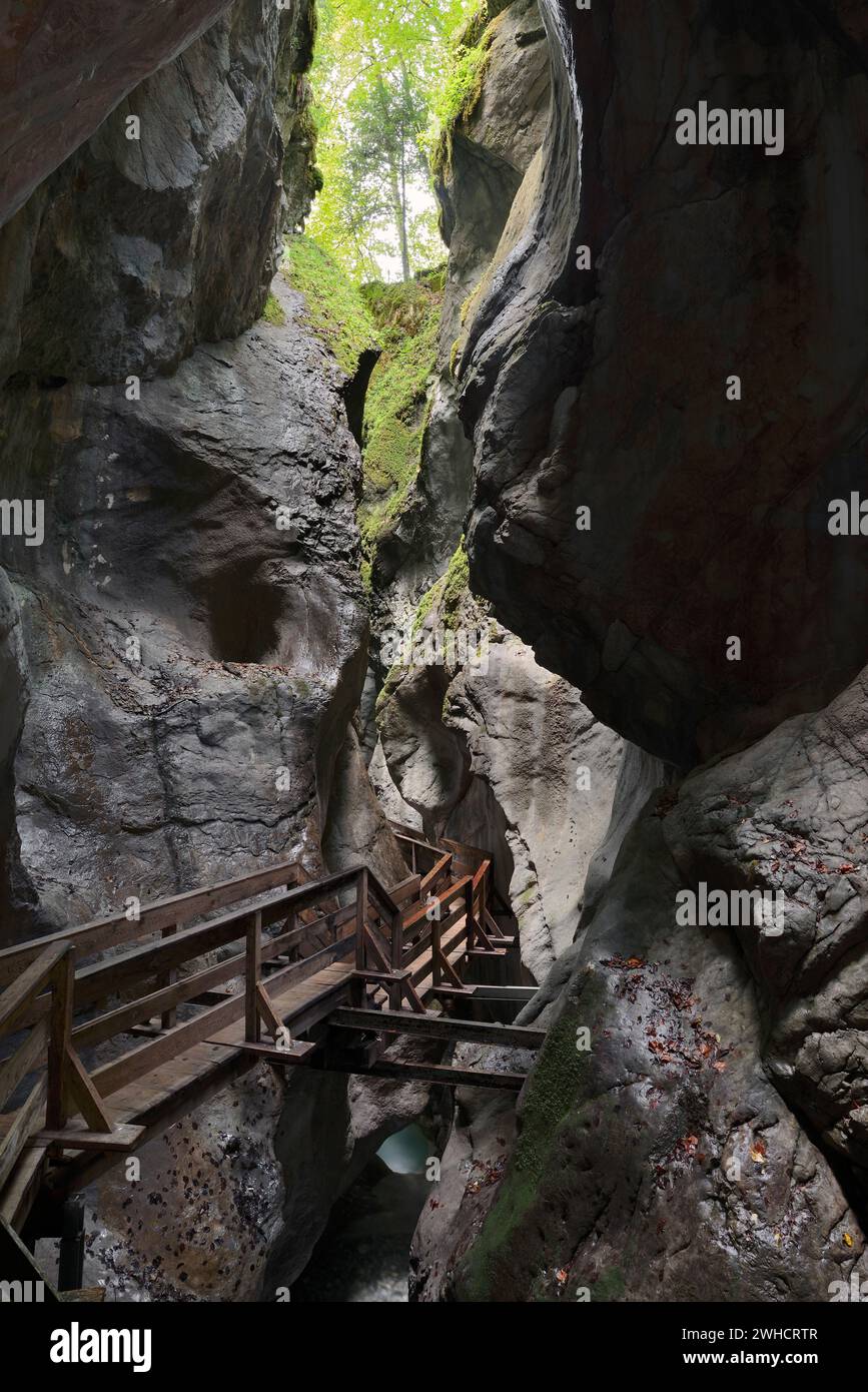 Weissbach and wooden footbridge in the seisenbergklamm gorge hi-res ...