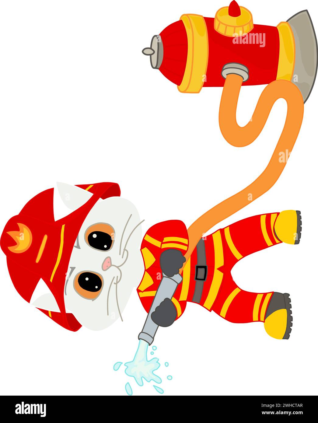 cat in firefighter uniform with a hose connected to a hydrant Stock ...