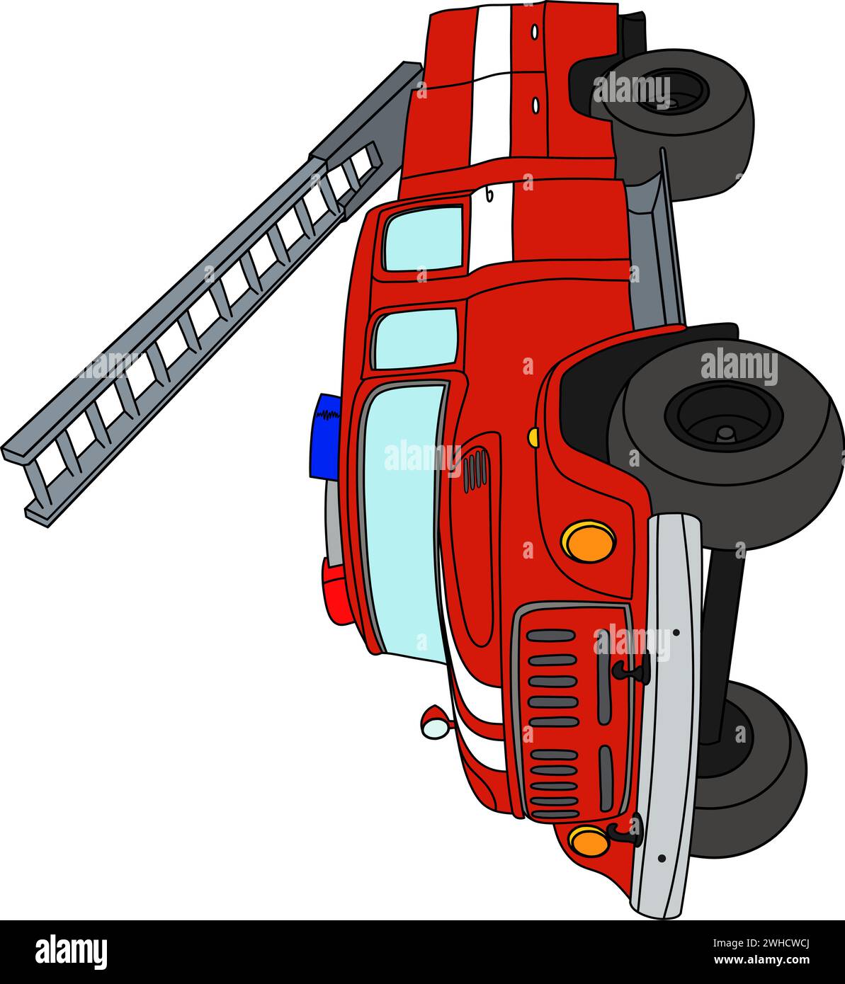 drawing of a fire truck with a large ladder on a transparent background ...