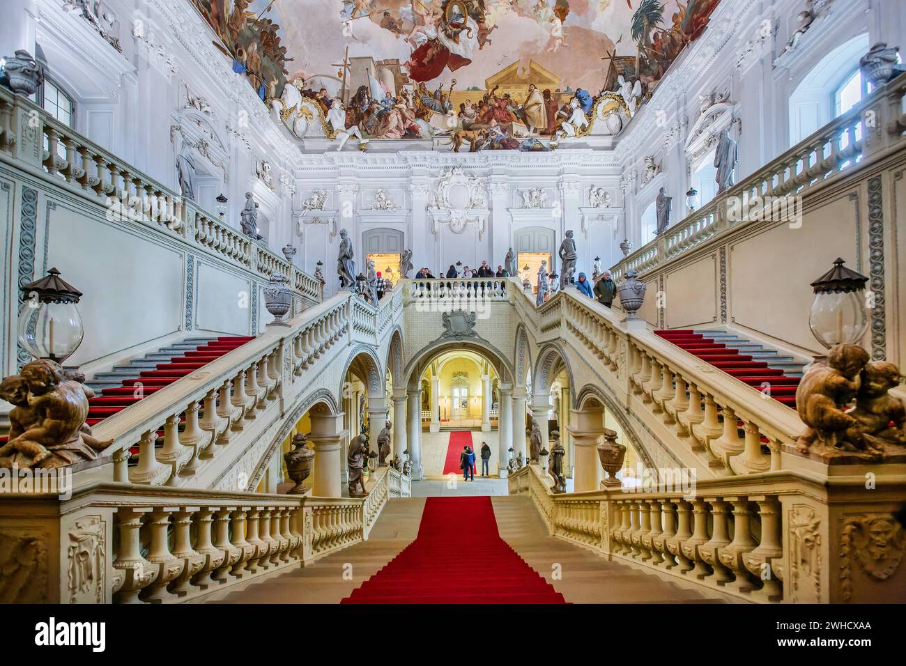 Staircase with ceiling painting by Tiepolo in the Würzburg Residence ...