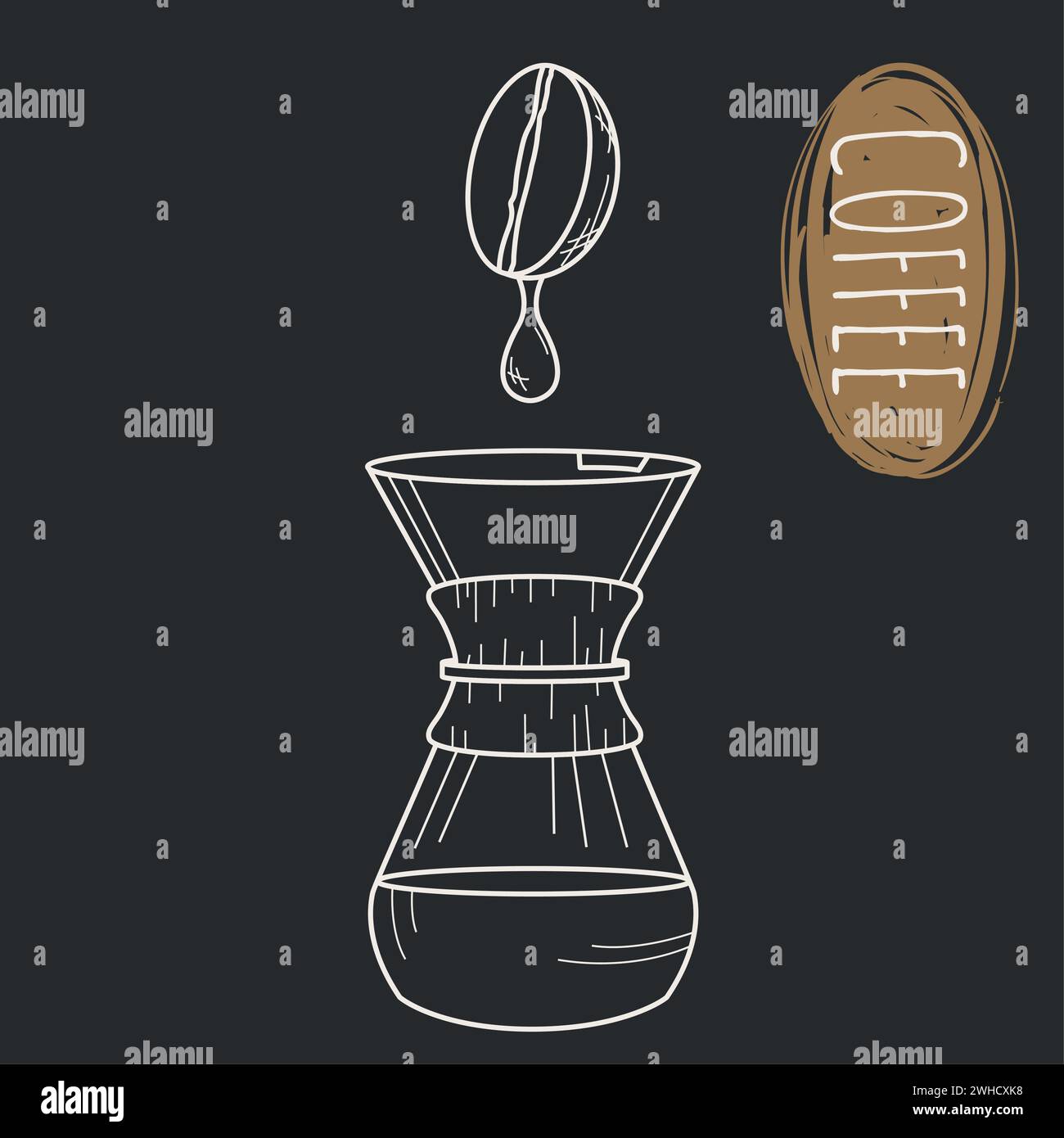 Black poster with retro hot coffee brew pot sketch Vector Stock Vector ...