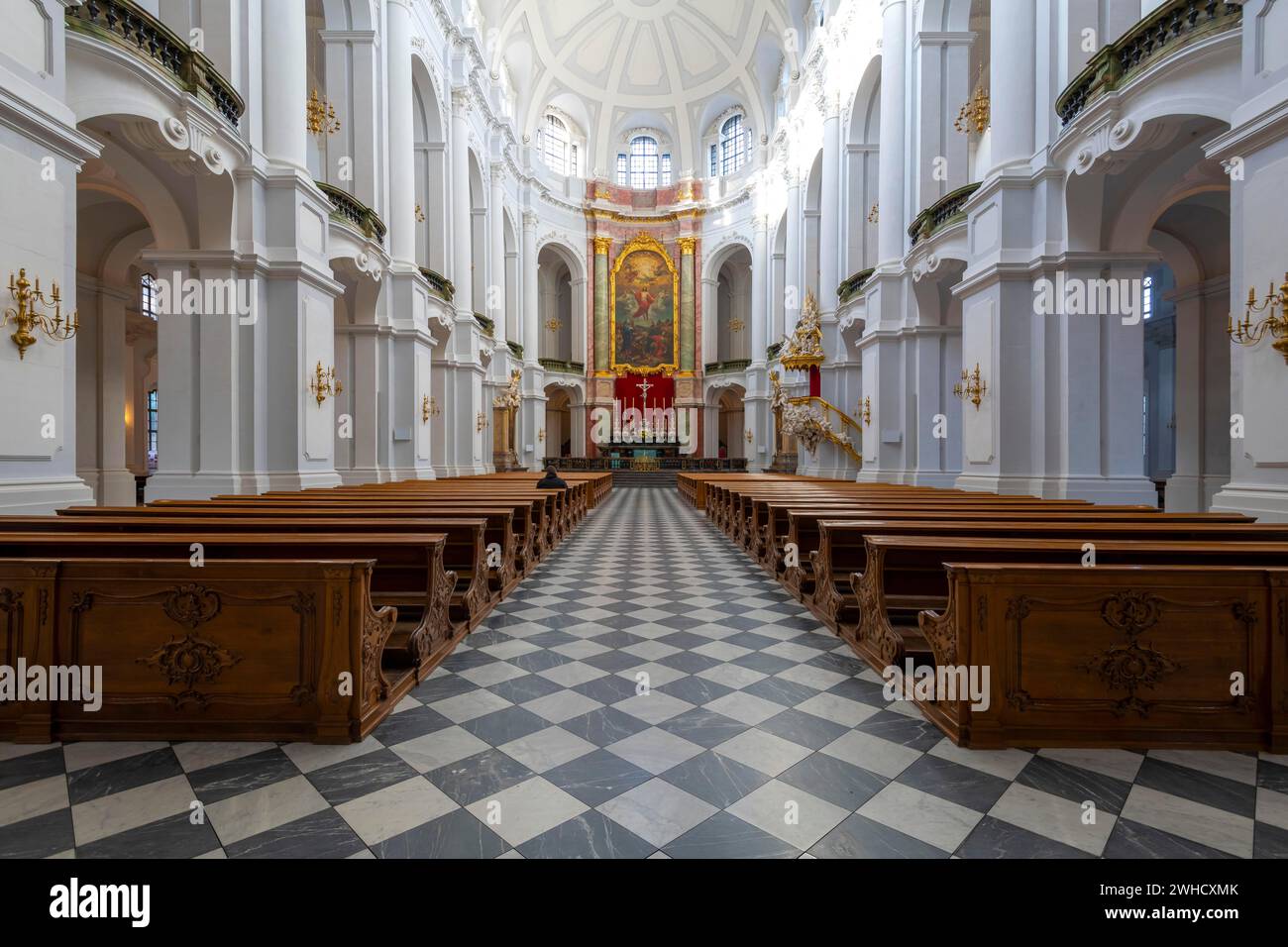 Interior view of St Trinitatis Cathedral, altar, nave, Dresden, Free ...