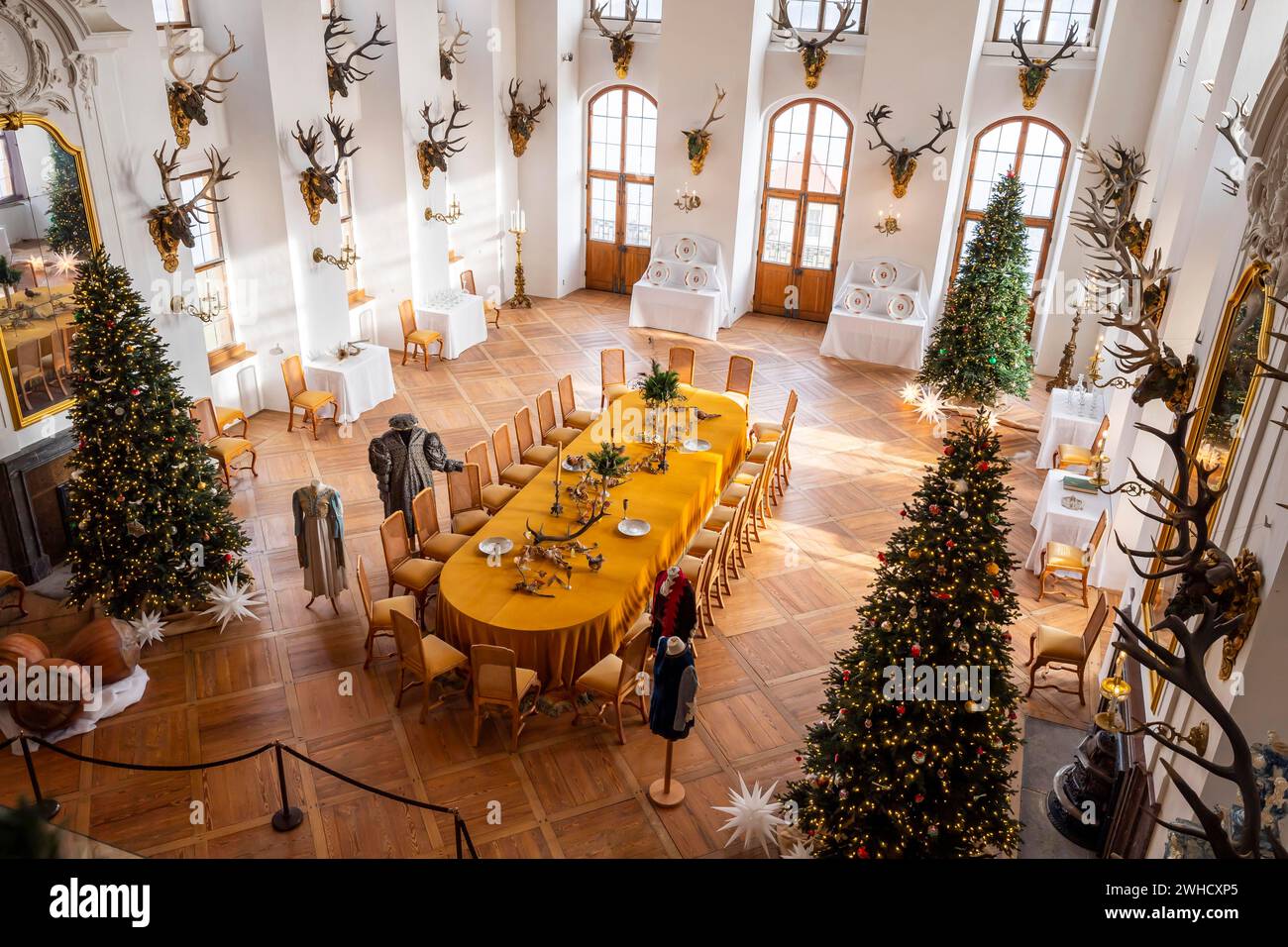 Castle Moritzburg, interior, dining hall, banqueting hall, Christmas ...