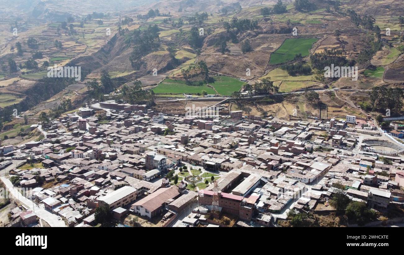 Aerial drone view of the city of Canta, located north of Lima - Peru ...