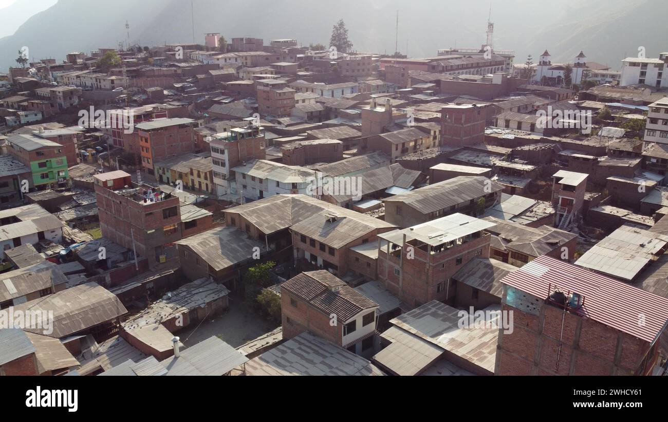 Aerial drone view of the city of Canta, located north of Lima - Peru ...