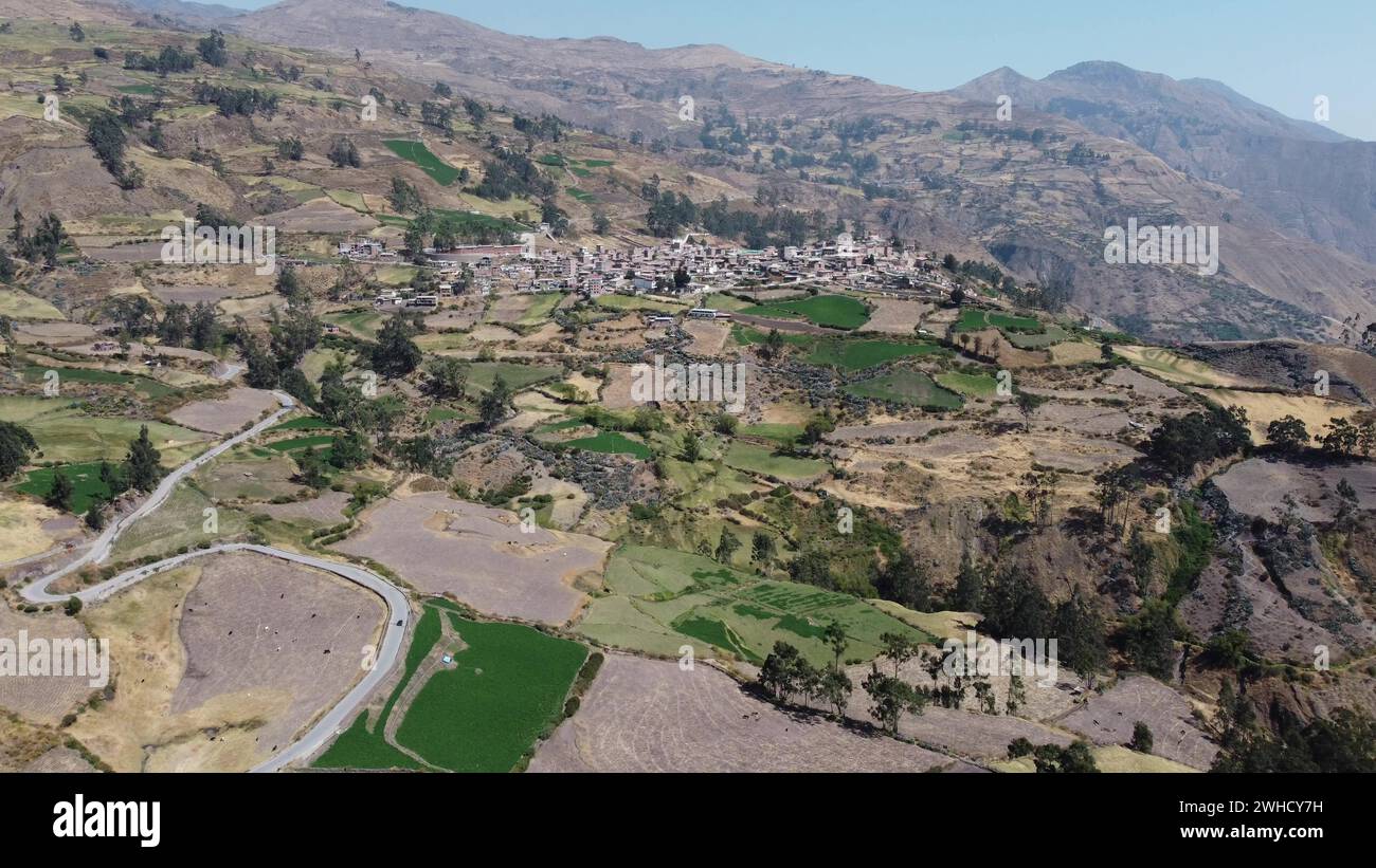 Aerial drone view of the city of Canta, located north of Lima - Peru ...