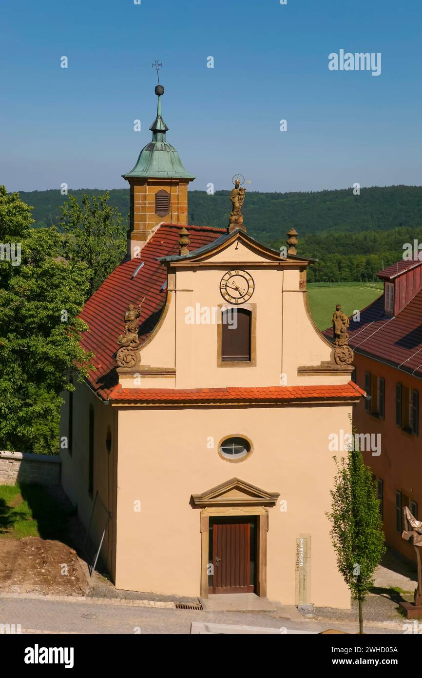 Kapfenburg Castle, house chapel, sacred building, church, clock ...