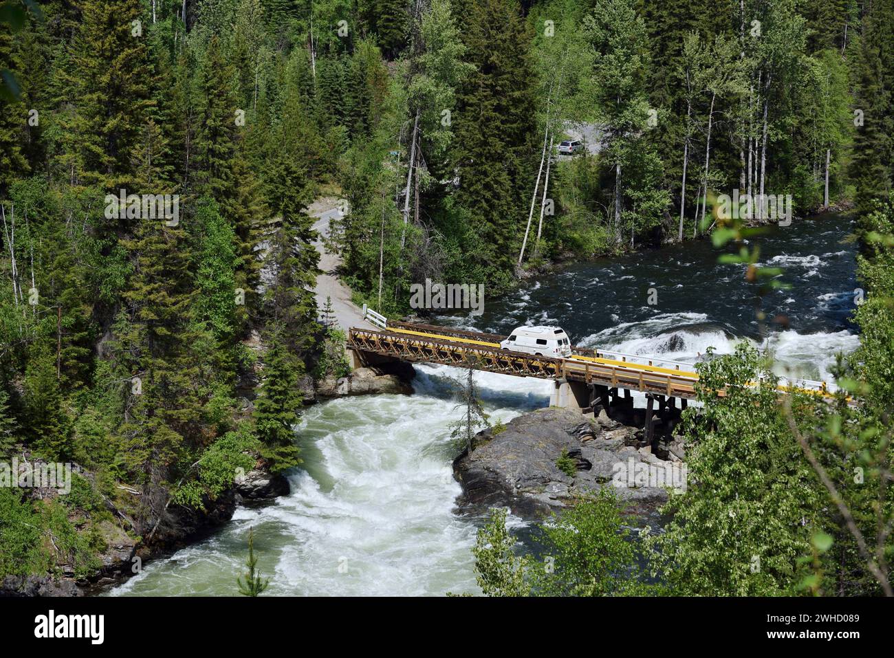 Motorhome on bridge over the Murtle River, Mushbowl, Wells Gray ...