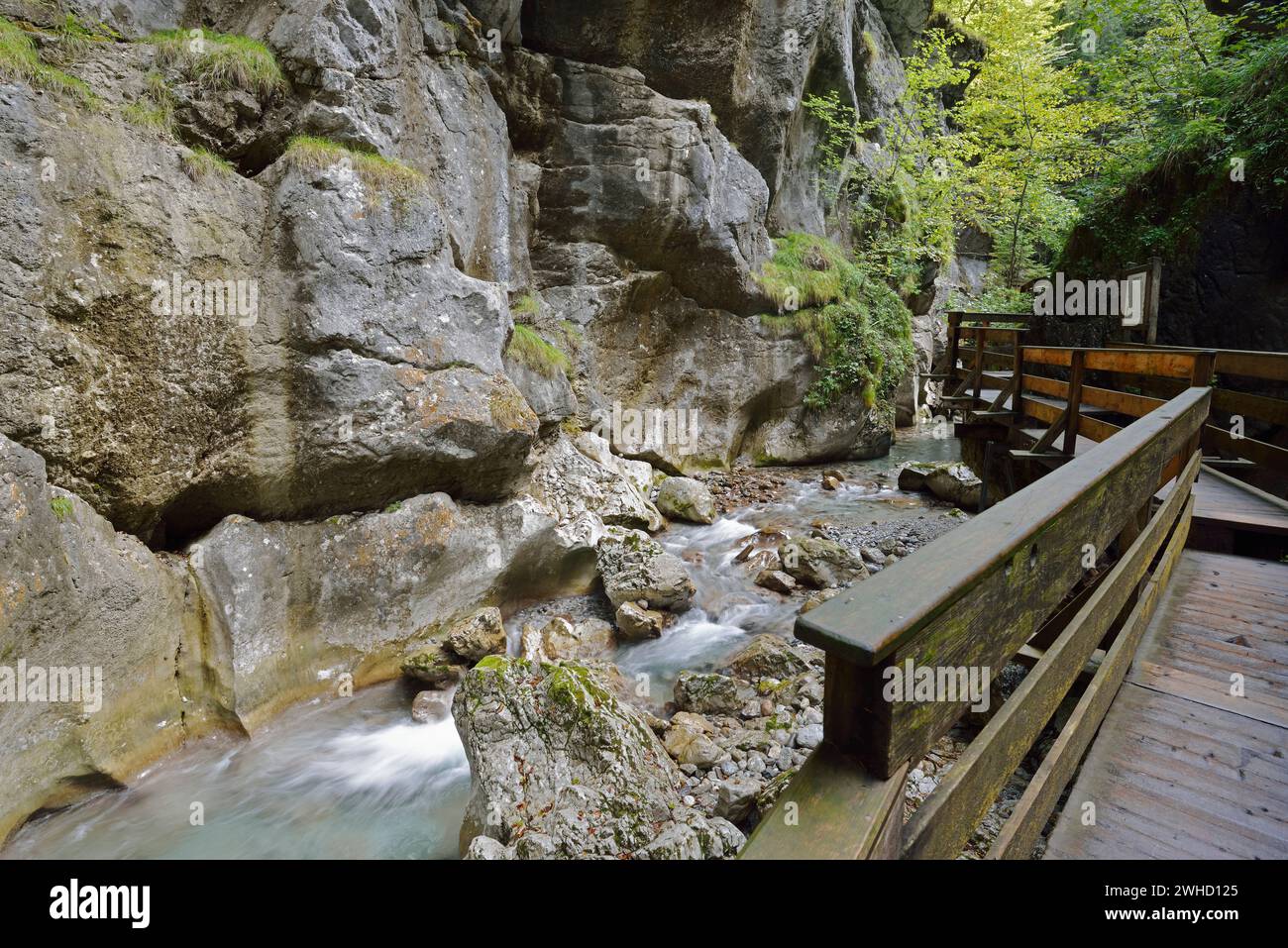 Weißbach and wooden footbridge in the Seisenbergklamm gorge, Weißbach ...