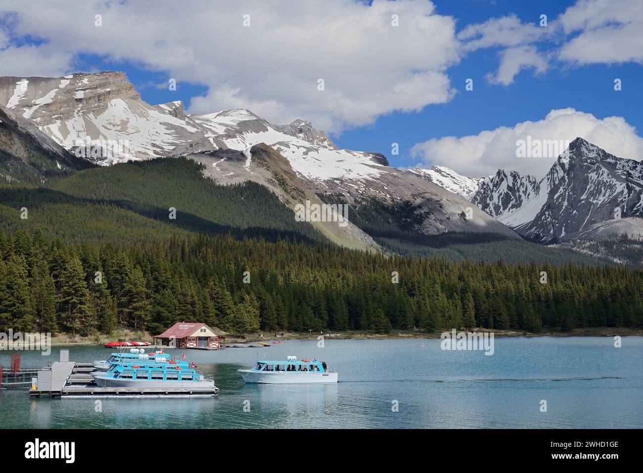 Excursion boats on Maligne Lake, Jasper National Park, Alberta, Canada ...