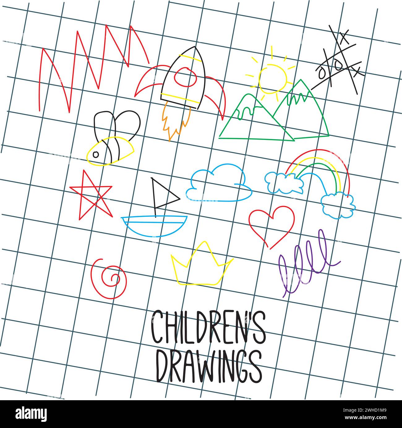 Paper with set of colored kid sketches and doodles Vector Stock Vector ...