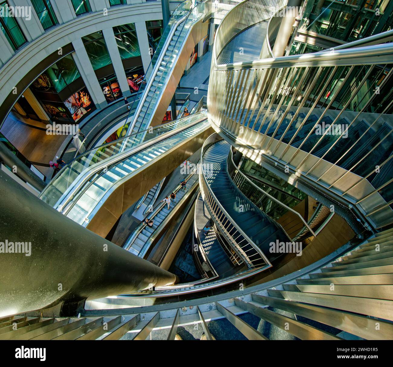 Stairs and escalators, shopping centre Passage Petersbogen, interior ...