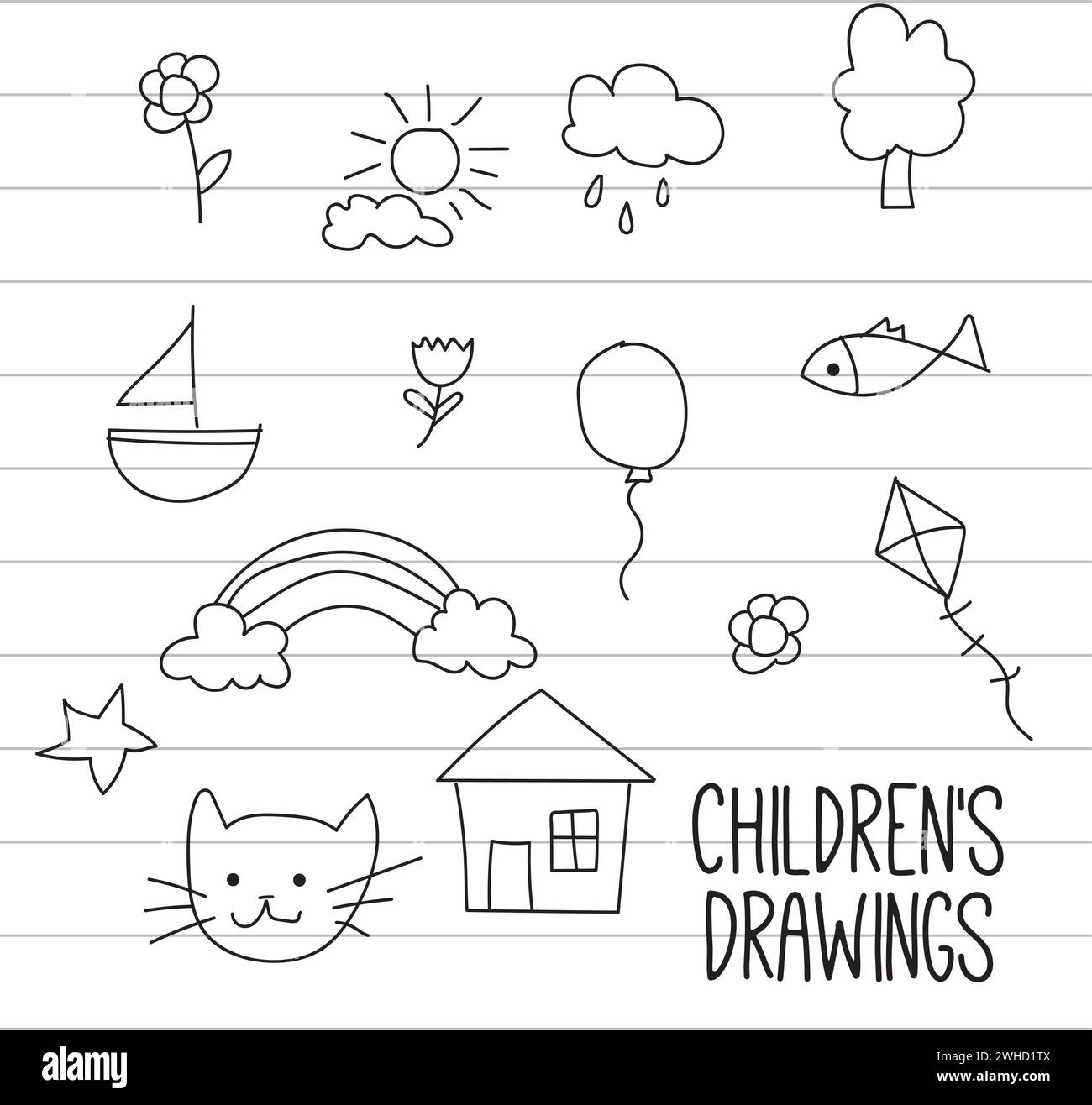 Paper with set of colored kid sketches and doodles Vector Stock Vector ...
