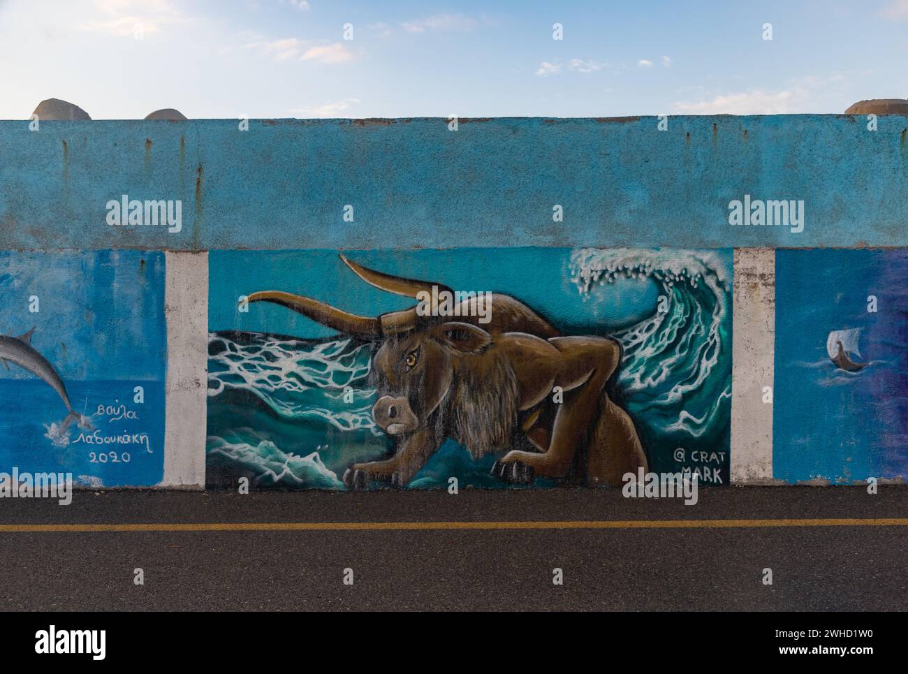 A picture of the Bull mural at the Heraklion breakwater, created by ...