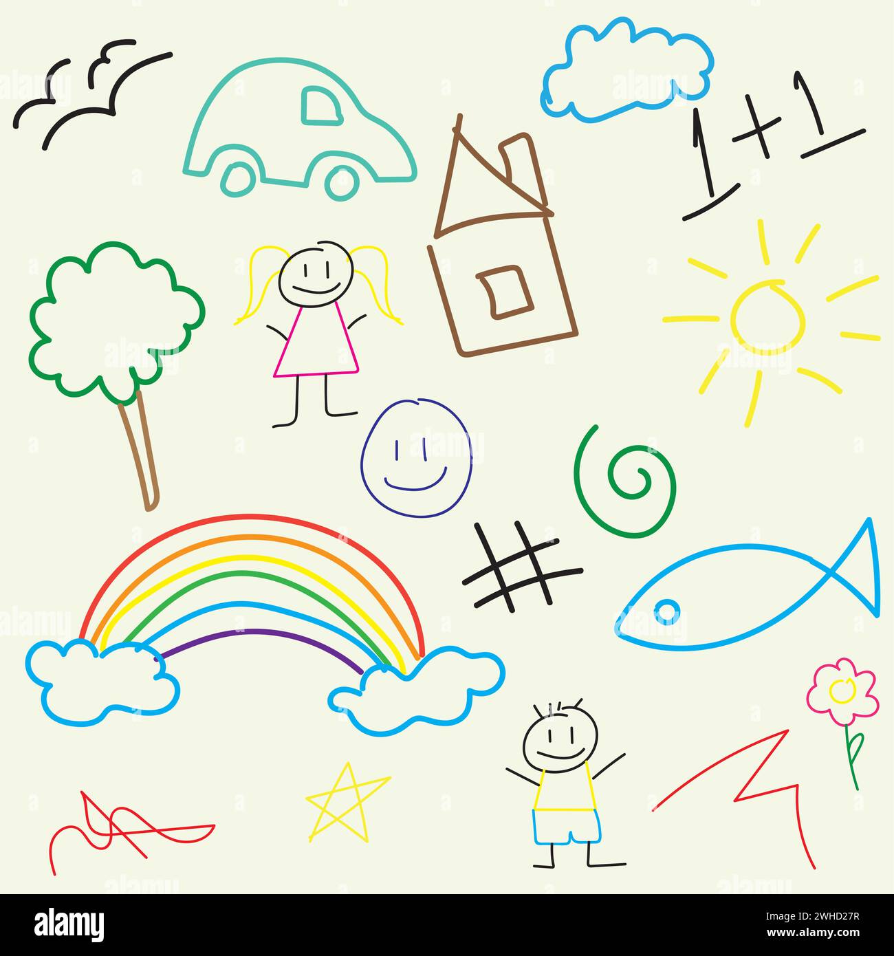 Paper with set of colored kid sketches and doodles Vector Stock Vector ...