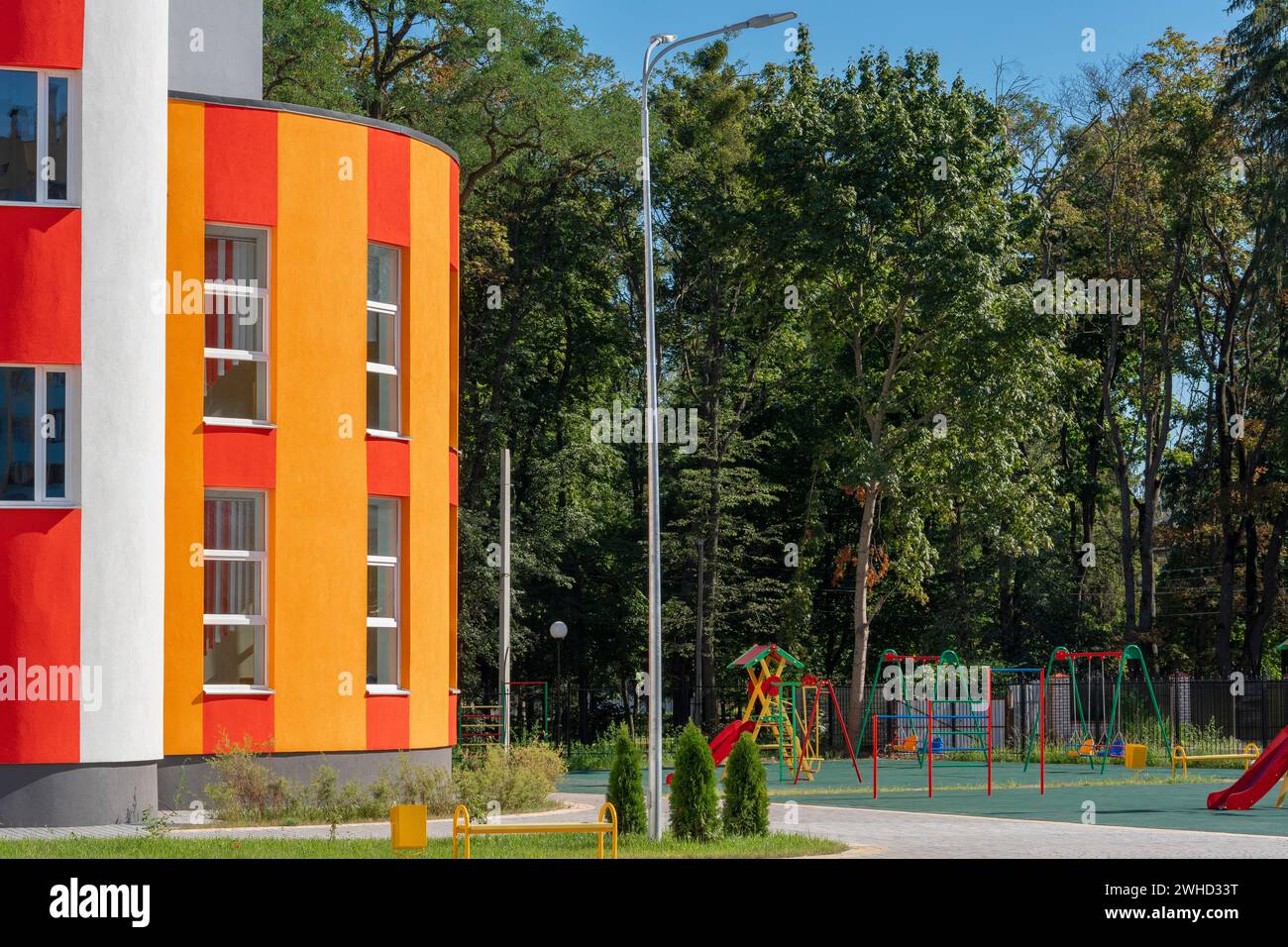 modern school house. modern building exterior. facade of a modern ...
