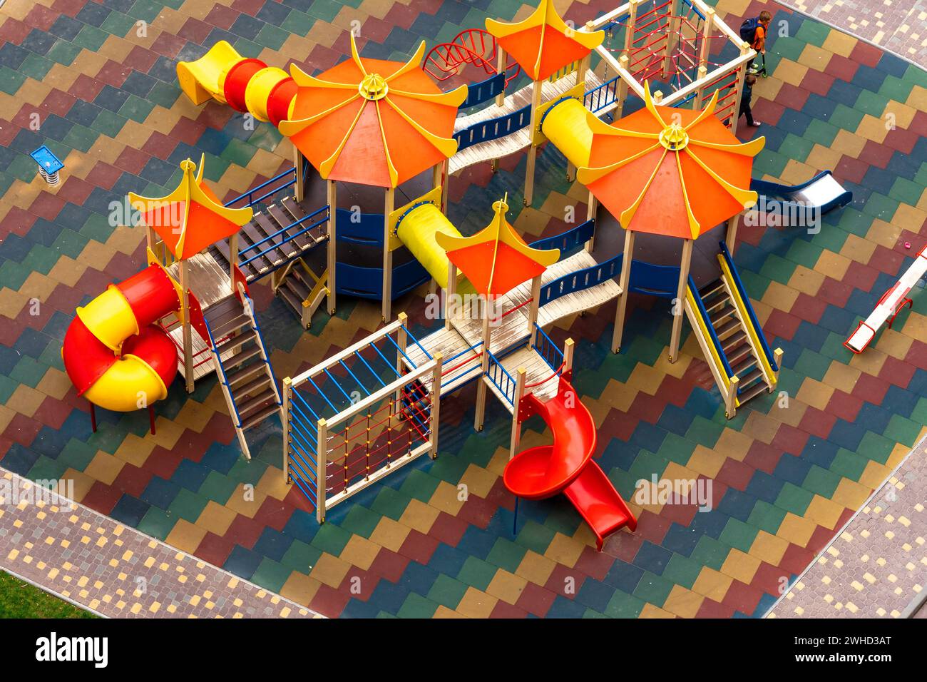 Colorful playground.on ground, court, pleasure ground. View from above ...