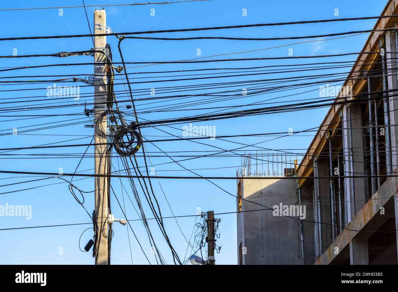 pole with wires. wires cables on Electric poles.A fiber optic cable ...