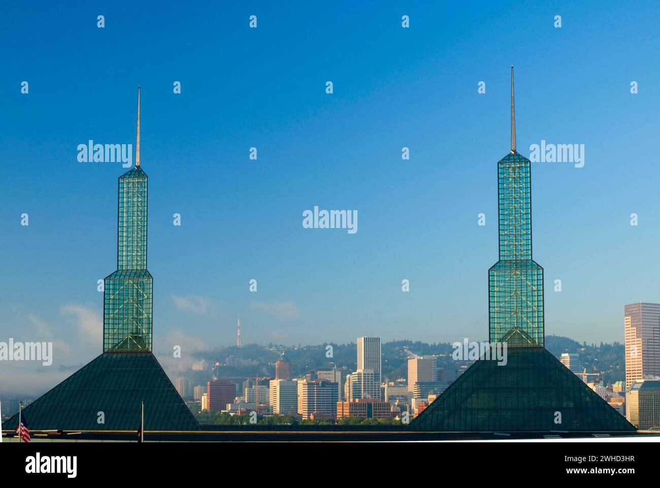 Convention Center tower with downtown, Portland, Oregon Stock Photo - Alamy