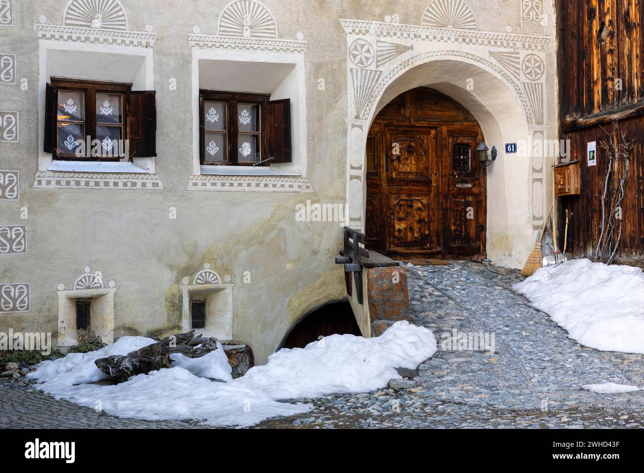 House entrance door, window, historic house, sgraffito, facade ...