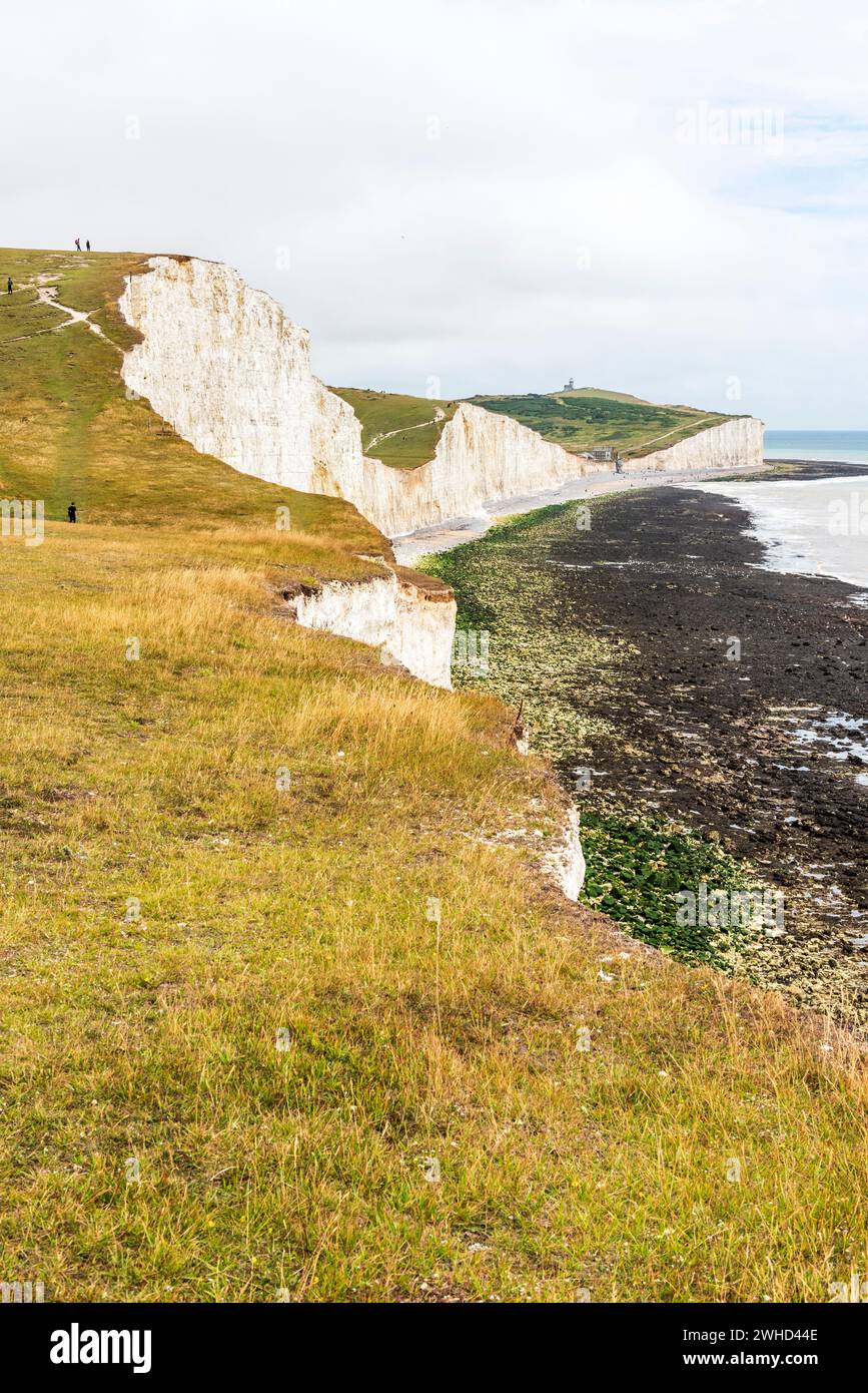 Seven Sisters chalk cliffs on the English south coast between Seaford ...