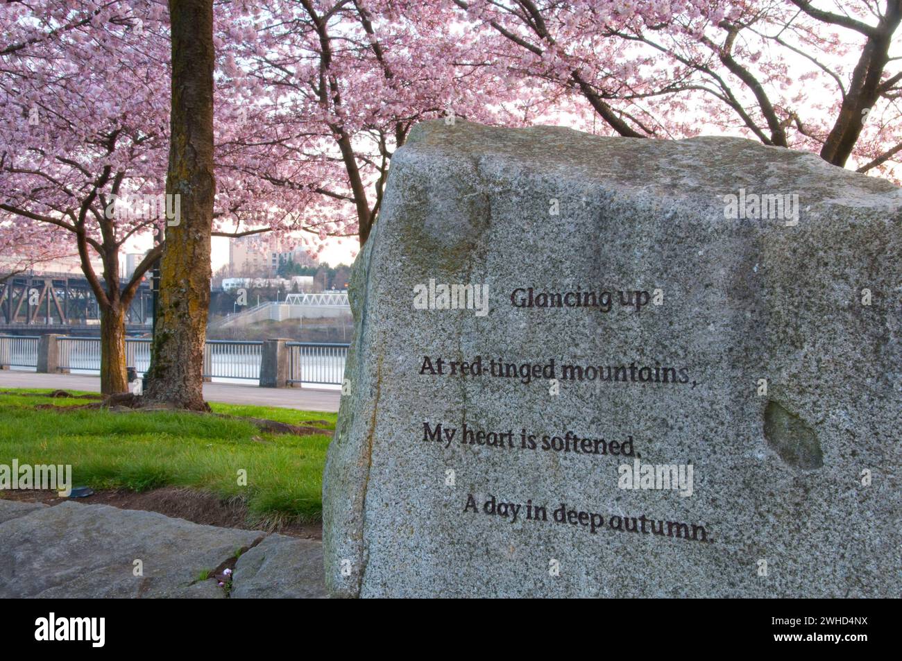Carving with cherry bloom in Japanese-American Historical Plaza, Tom ...