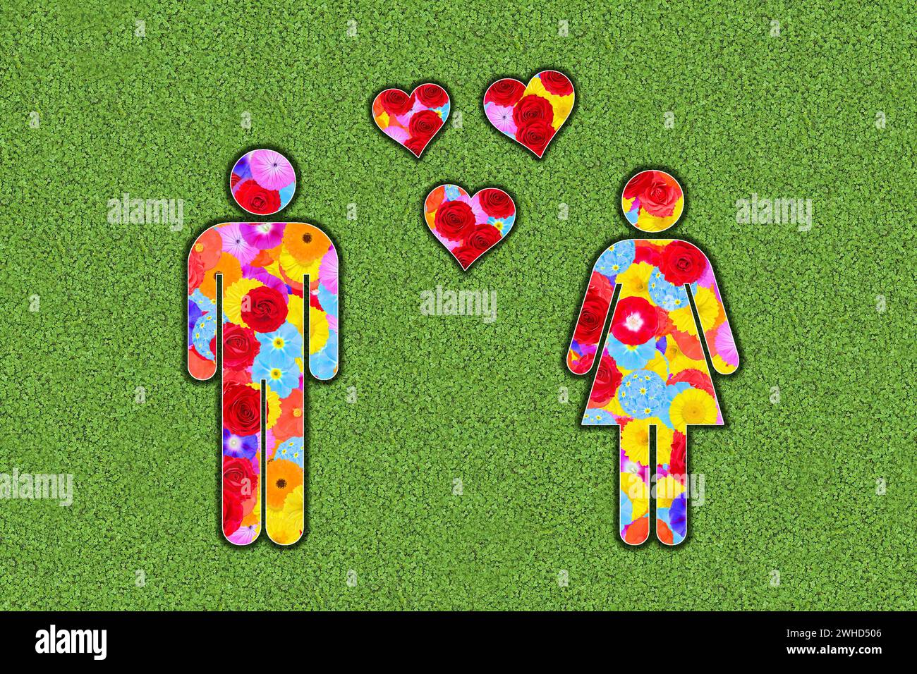 Pictogram of man and woman and hearts, being in love, love, designed ...