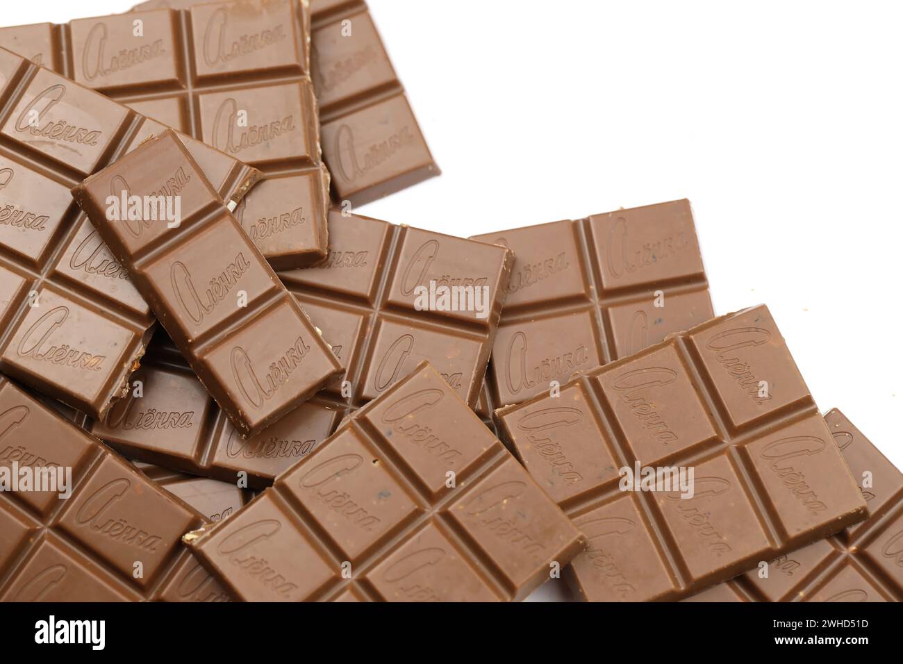 KHARKIV, UKRAINE - JANUARY 27, 2021 Alyonka chocolate square bars ...