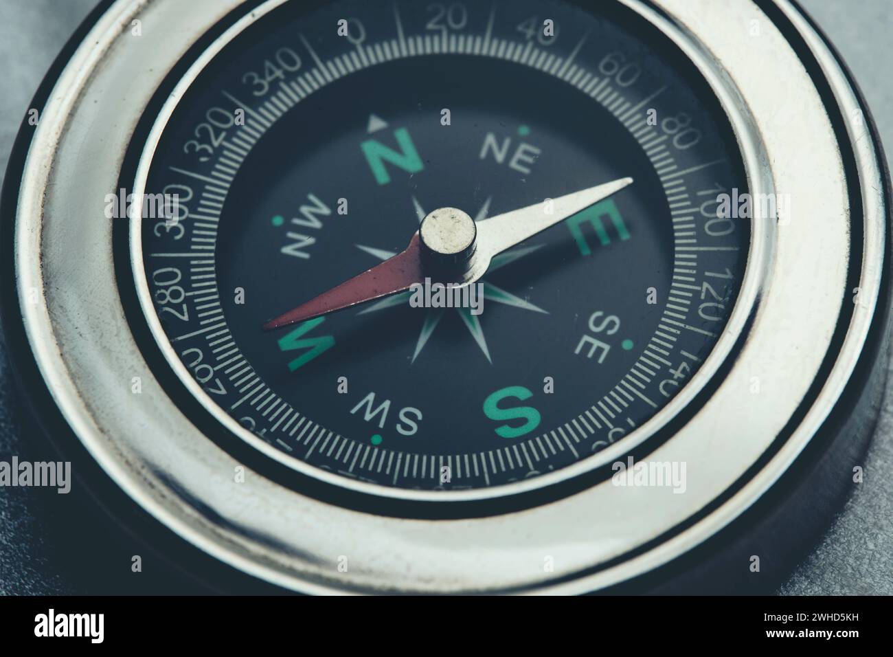 Metallic compass indicating westward direction Stock Photo - Alamy