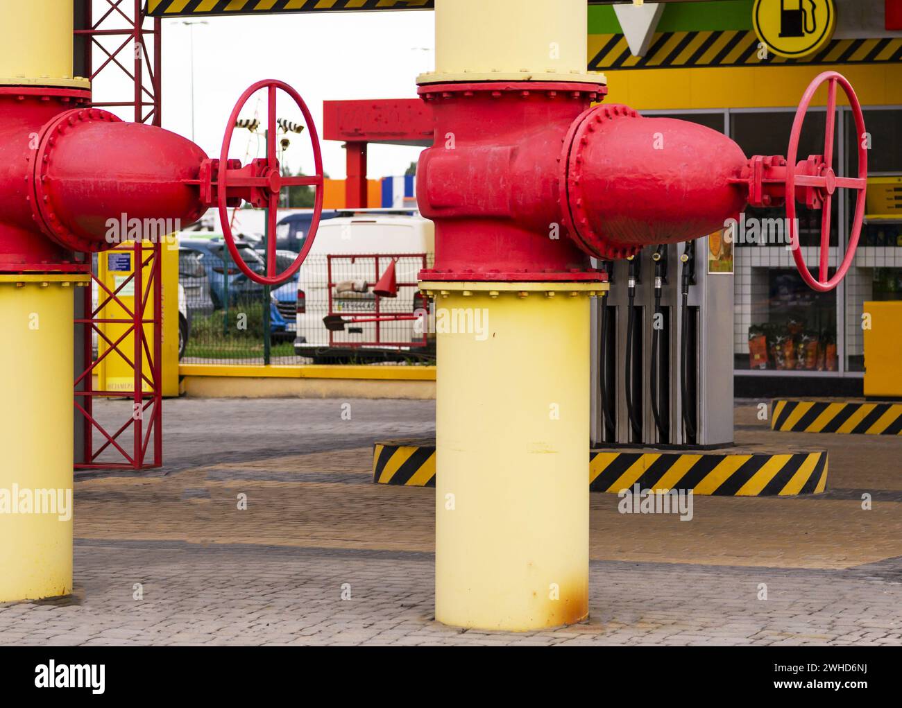 valve on the gas pipe. Providing with natural gas population. Station ...