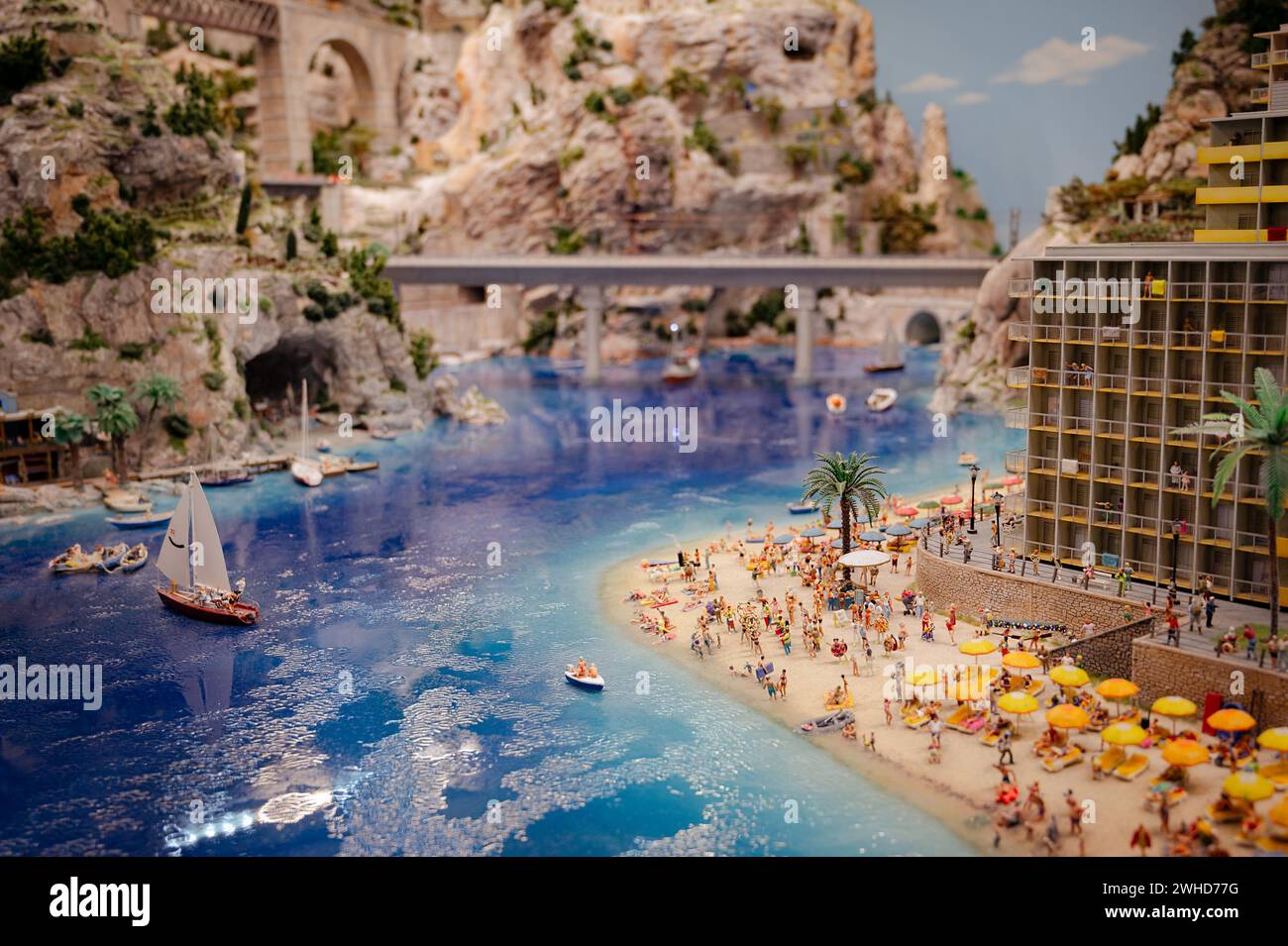 Miniatur Wunderland Hamburg in Germany, beach with hotel by the sea ...