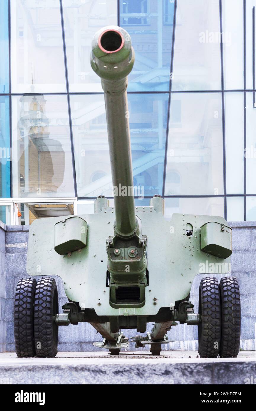 gun of World War II. barrel of a cannon. Concept beginning of war, end ...