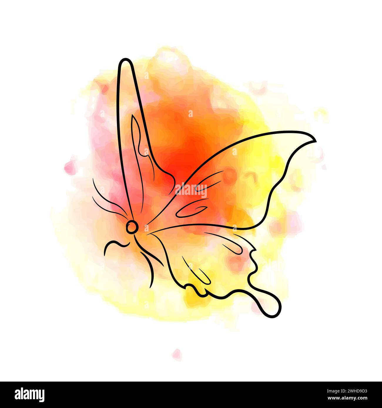 Orange yellow pink butterfly, ink, watercolor Stock Vector Image & Art ...