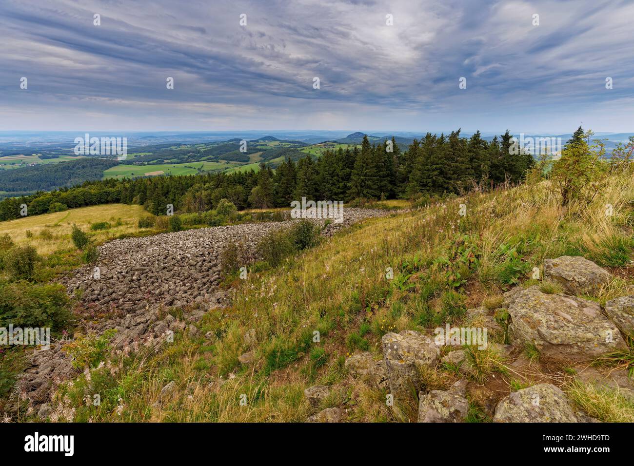 Block debris piles on the Wasserkuppe, the highest mountain in the Rhön ...