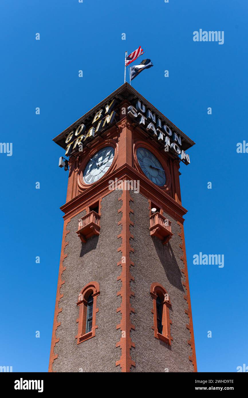 The iconic clock tower at Portland Union Station which is located in ...