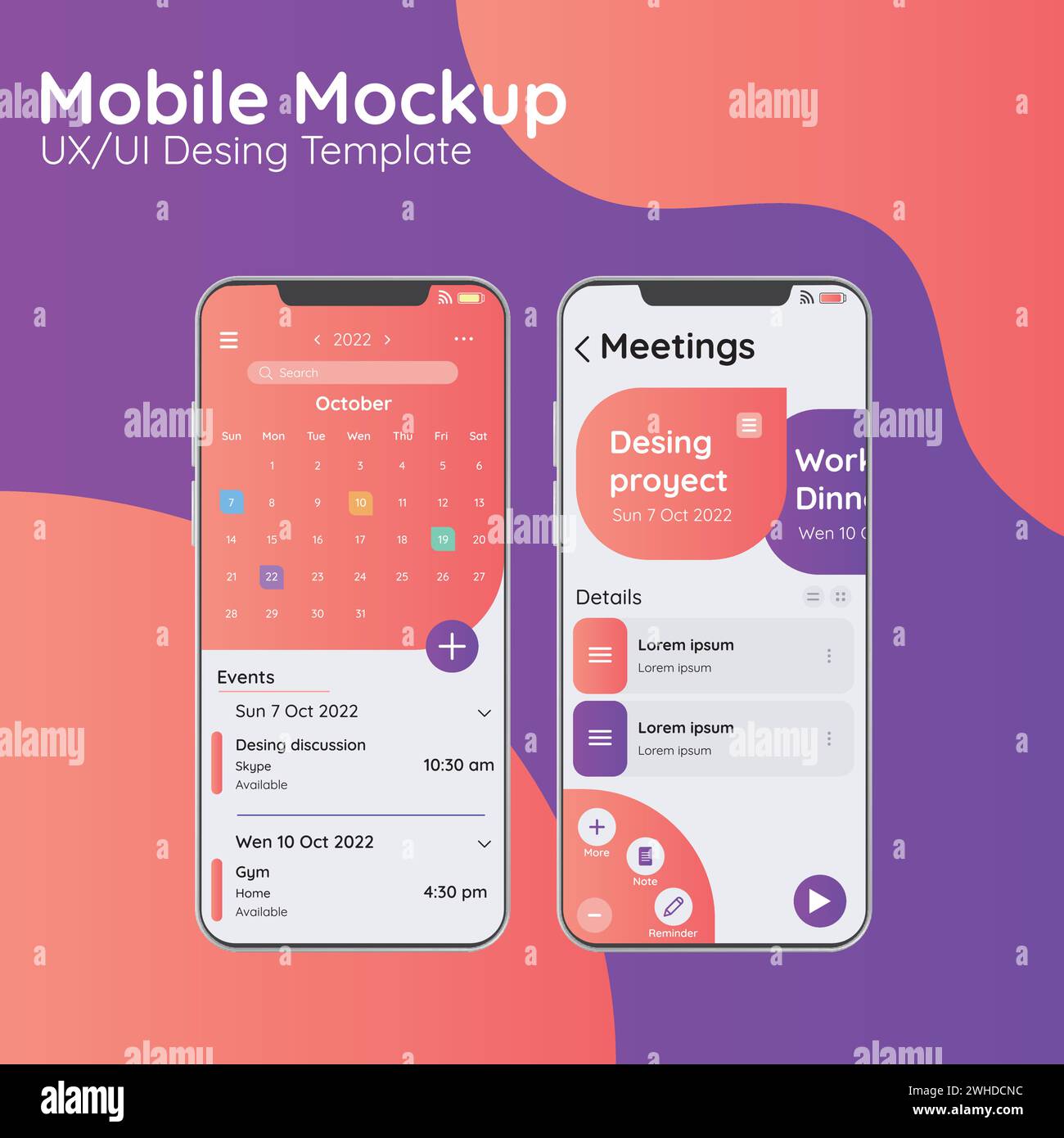 Colored mobile app mockup templates Vector Stock Vector Image & Art - Alamy
