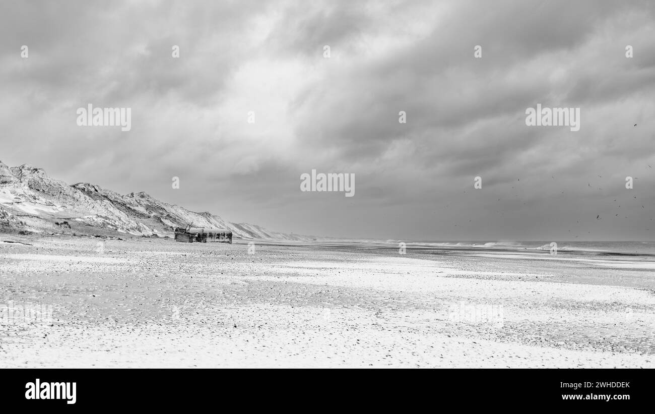 Snow-covered North Sea beach in Denmark Stock Photo - Alamy