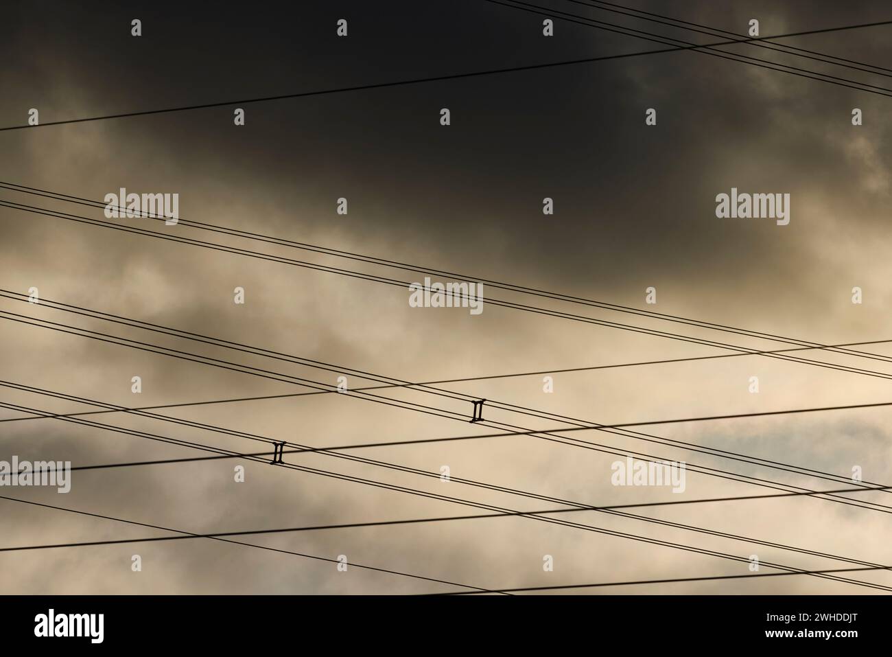 several power lines, sky, clouds Stock Photo - Alamy