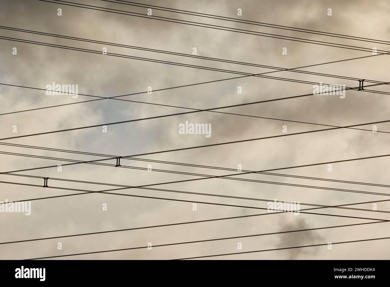 several power lines, sky, clouds Stock Photo - Alamy