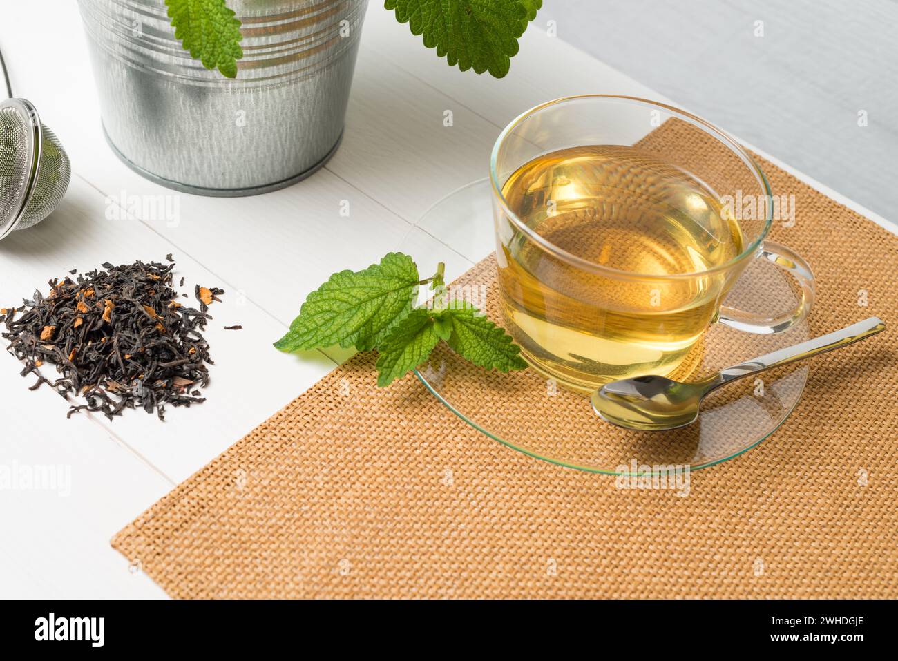 Herbal tea with melissa in a glass cup Stock Photo - Alamy