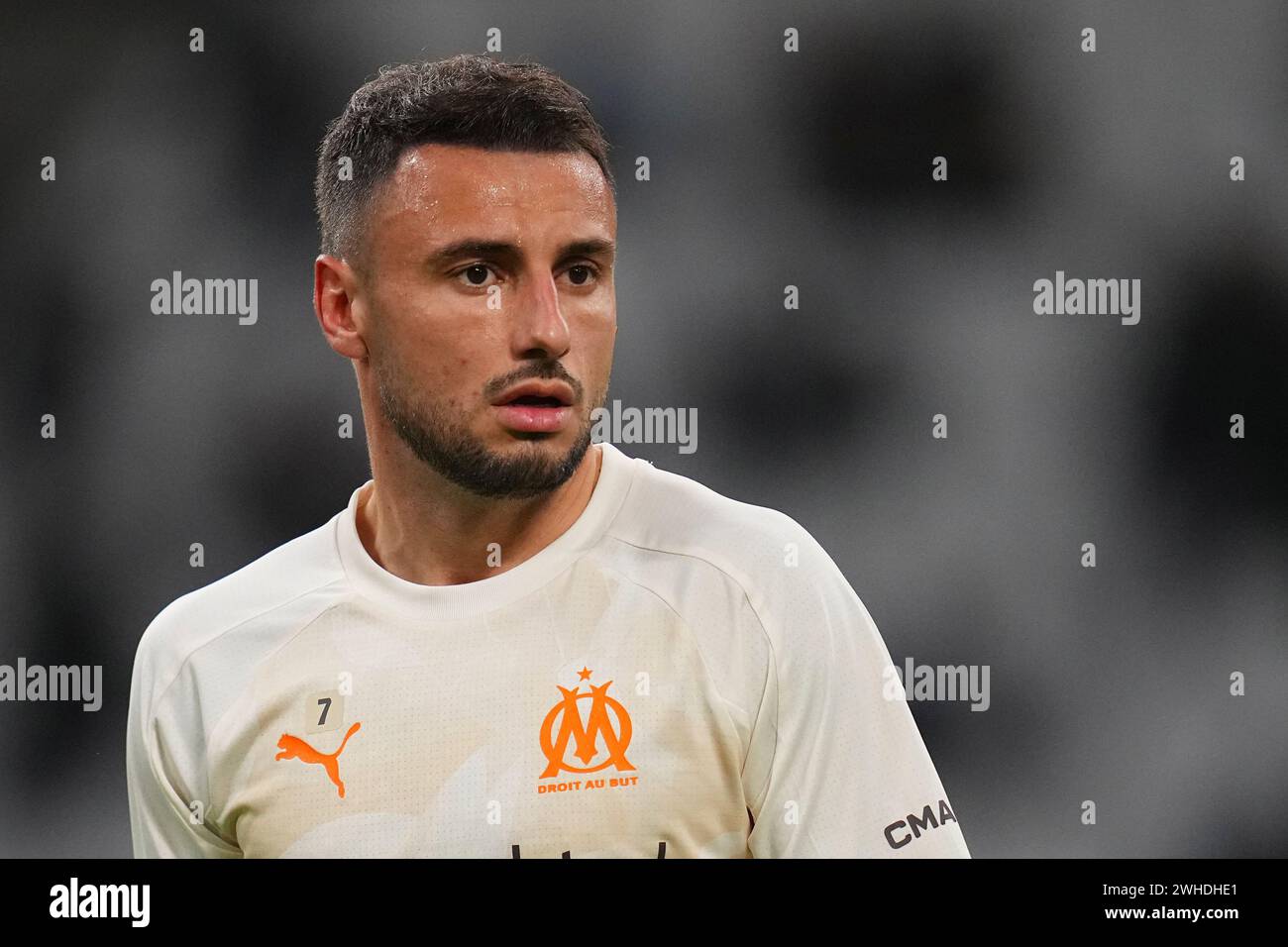 Marseille's Jonathan Clauss warms up before the French League One ...