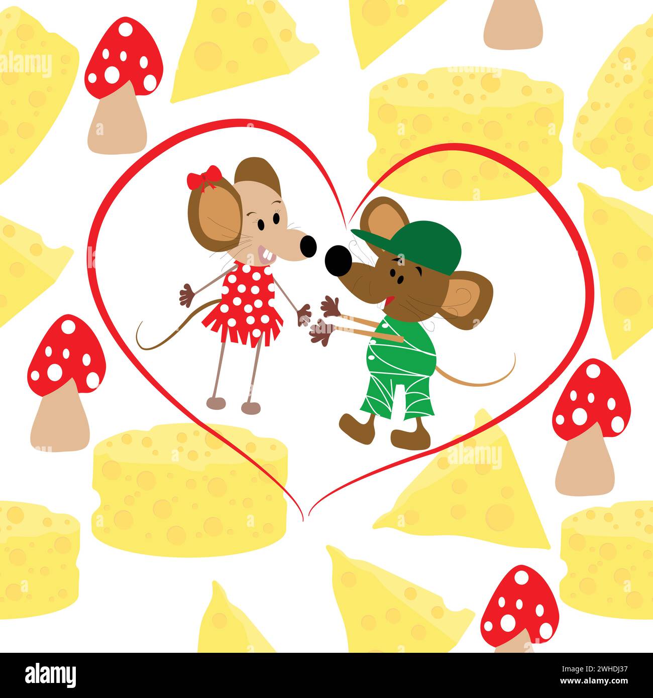 Seamless illustration with mice cheese and mushroom Mice characters ...