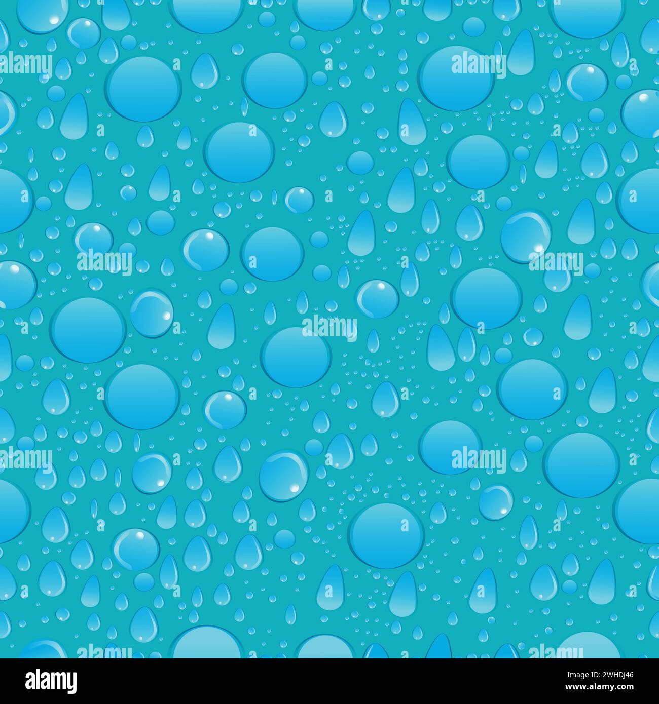 Rain drops of different shapes on turquoise background seamless pattern ...