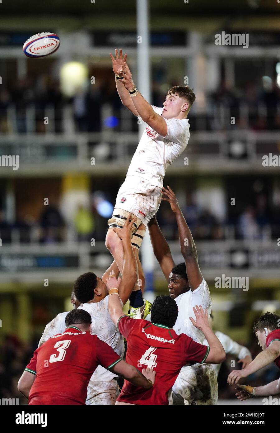England's Finn Carnduff claims the ball in a lineout during the U20's ...