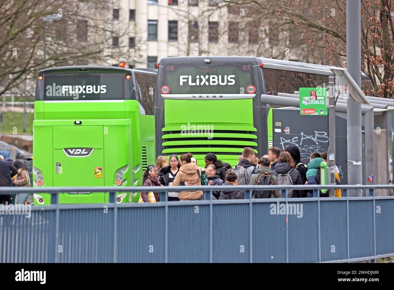 Fernbus als Alternative zur Bahn Ein grüner Bus des Unternehmens ...