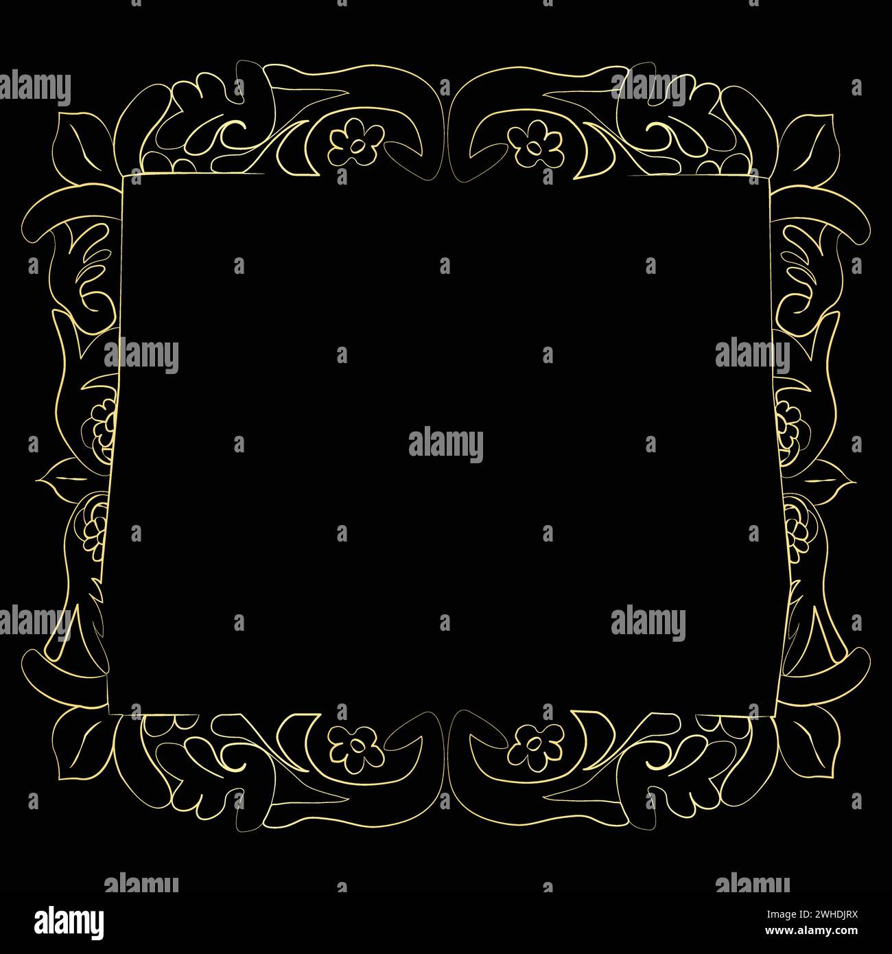 Gold decorated frame with black background and space for text in the ...