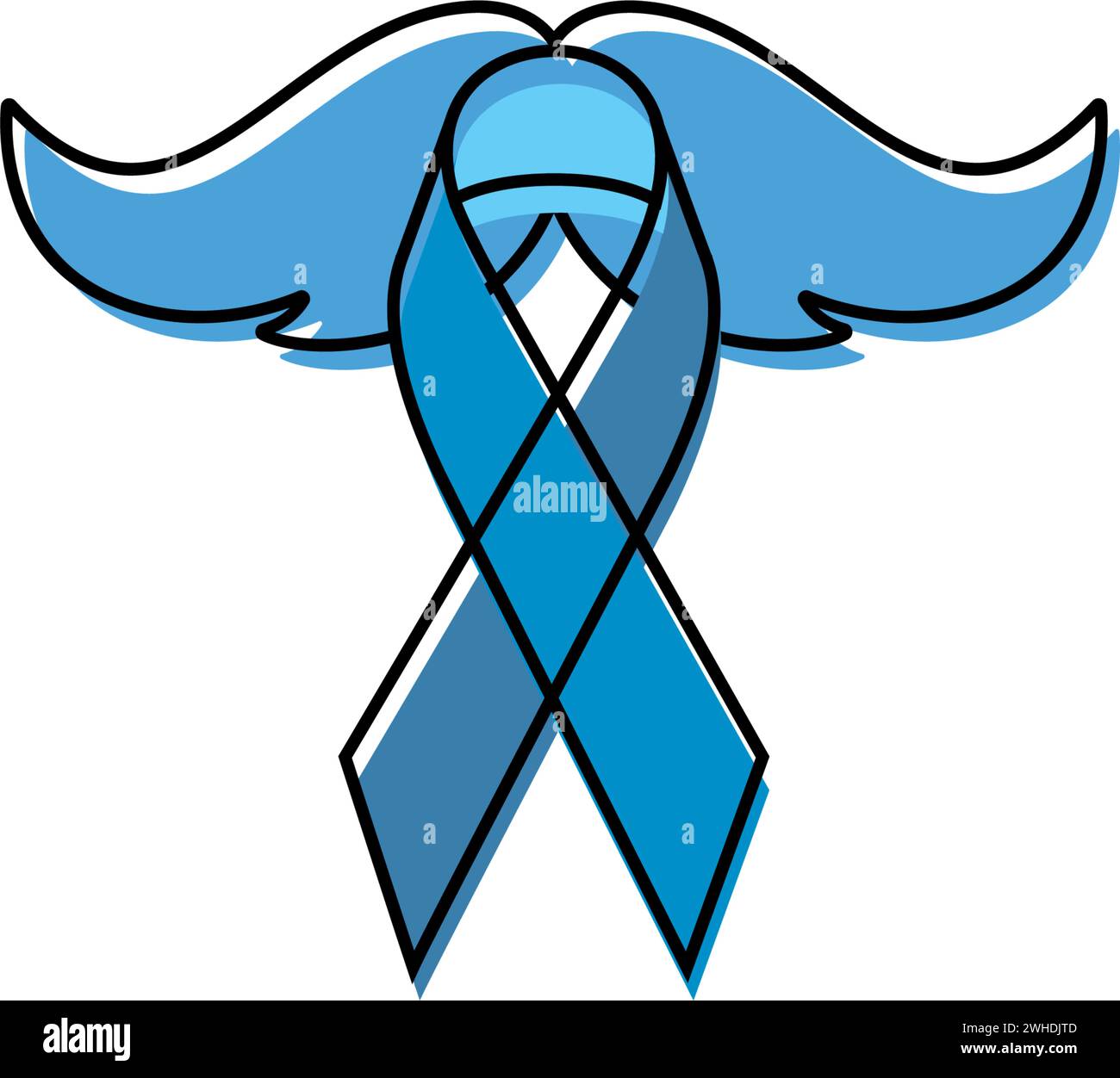 Blue prostate cancer awareness ribbon with mustache icon Vector Stock ...