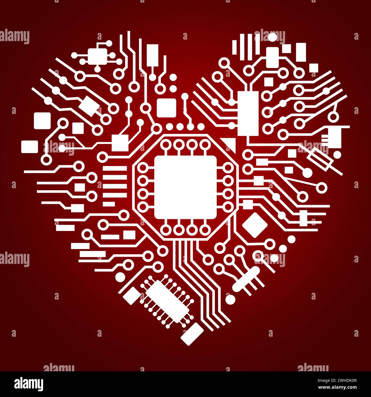 IT valentines day red background. Cyber technology heart. Vector Stock ...